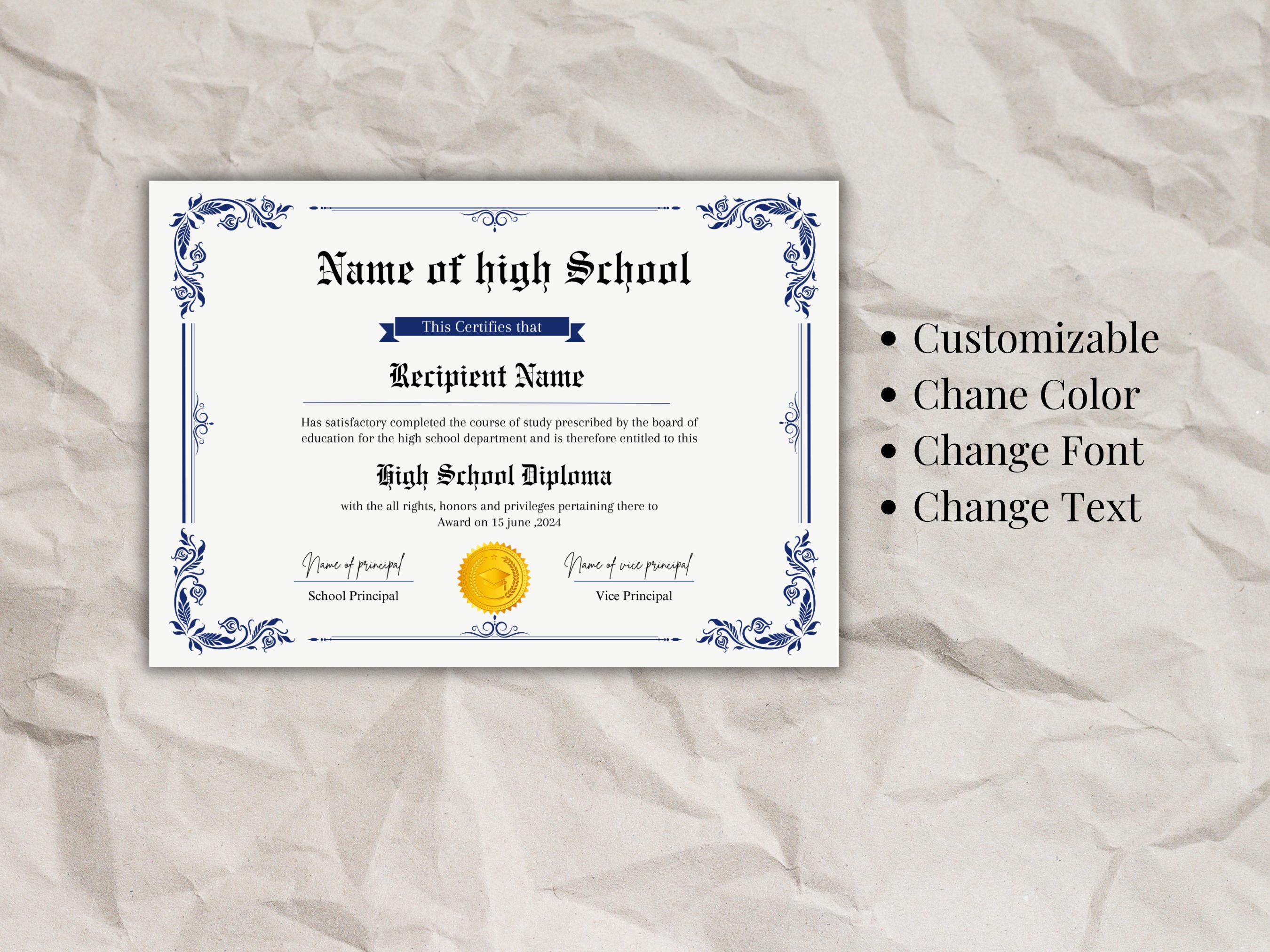 Printable High School Diploma Template, Home School Diploma, High ...