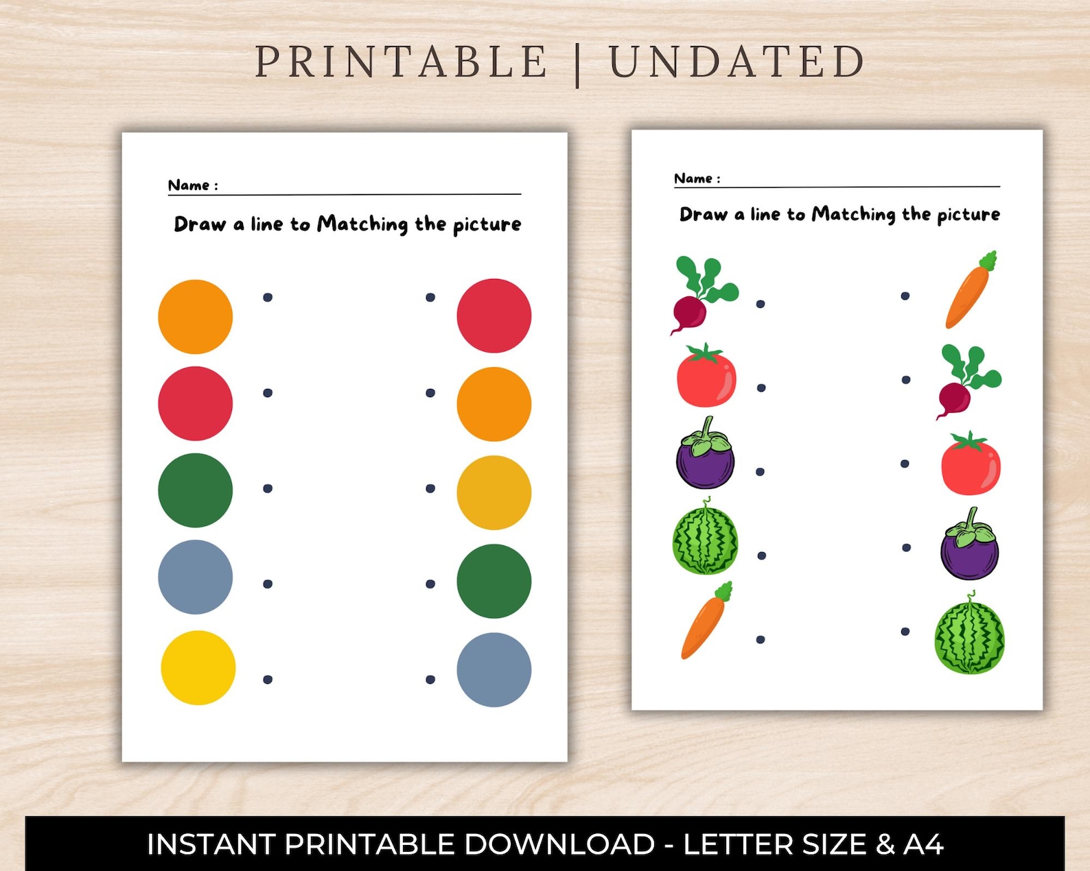 Printable Matching Worksheets Bundle, Match the Picture, Kindergarten ...