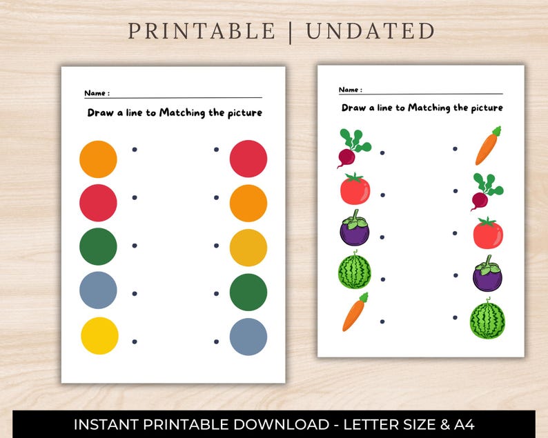 Printable Matching Worksheets Bundle, Match the Picture, Kindergarten ...