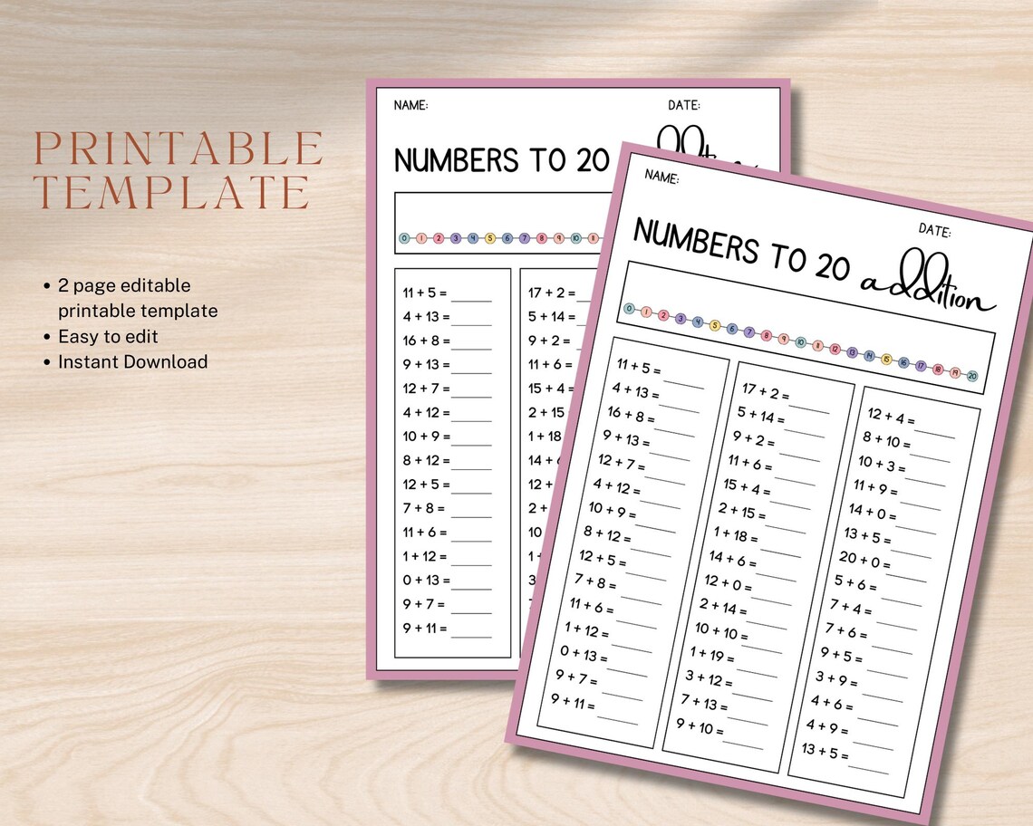 Printable Addition Worksheet Template, Math Worksheets Kids, Mental ...