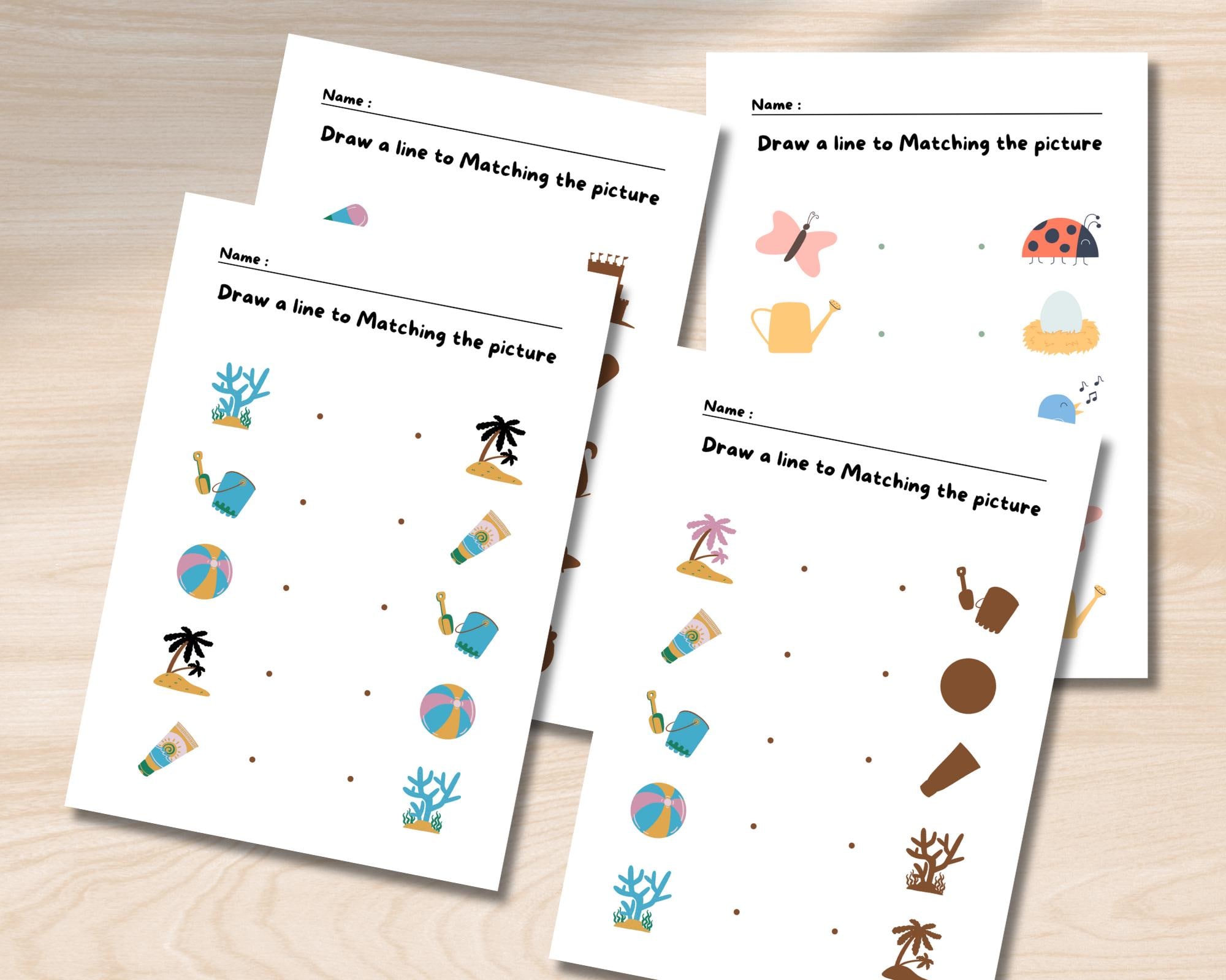 Printable Matching Worksheets Bundle, Match the Picture, Kindergarten ...