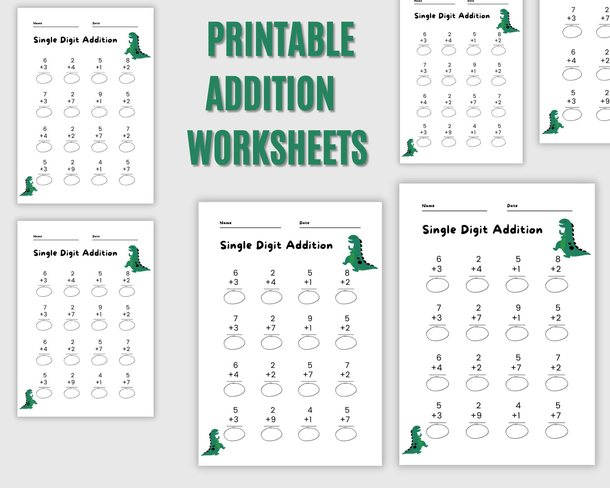 Printable Single Digit Addition Worksheet Template, Math Worksheets ...