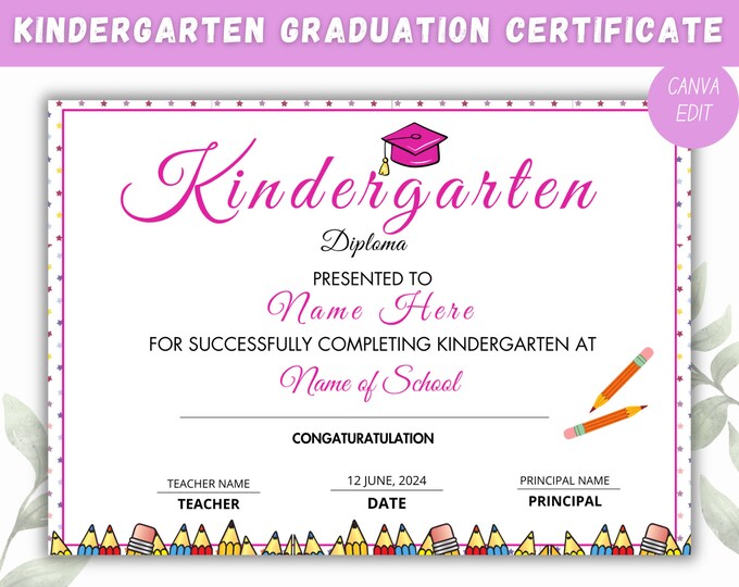 Kindergarten Graduation Certificate, Kindergarten Diploma, Kindergarten ...