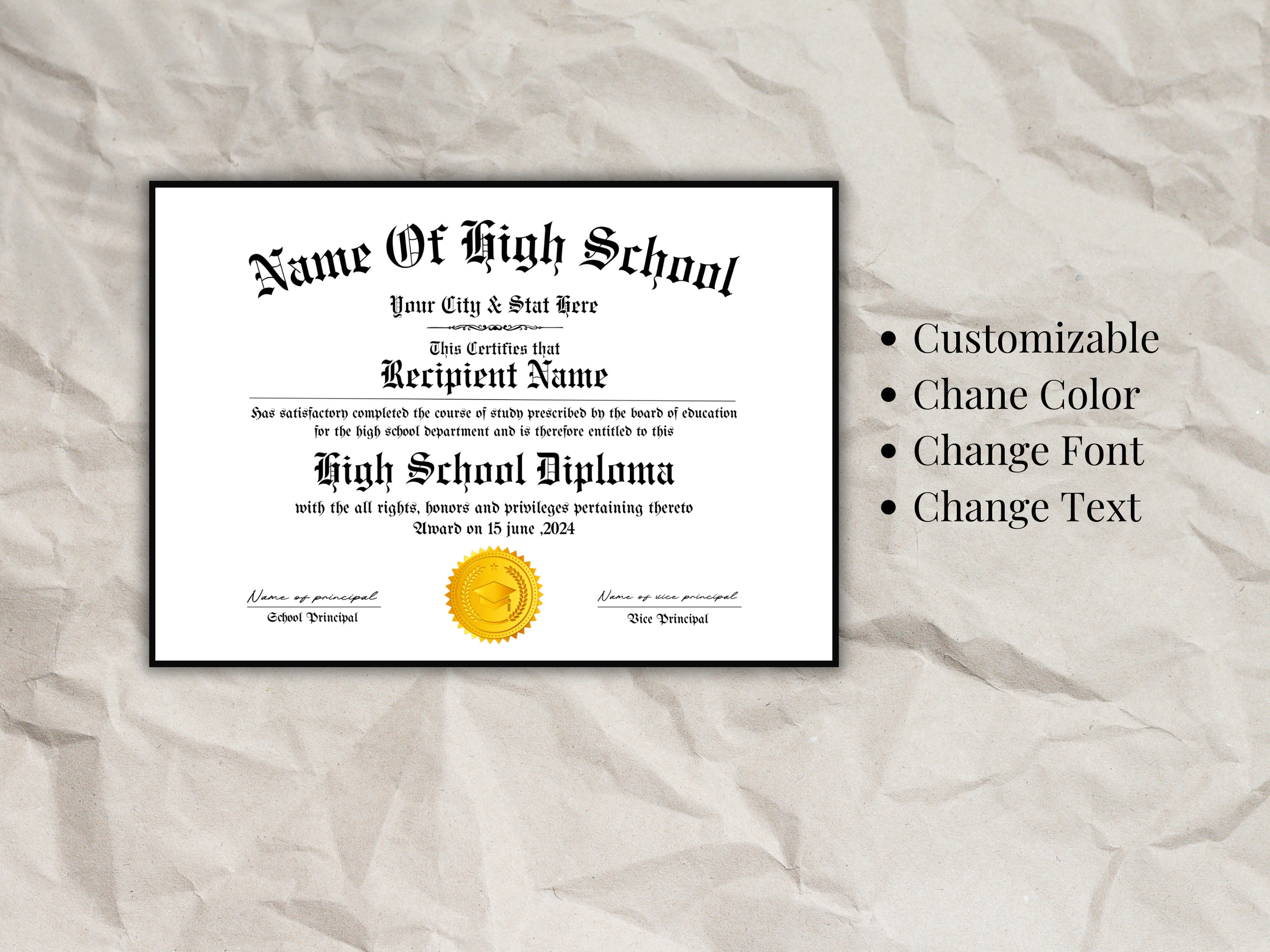 Printable High School Diploma Template, Home School Diploma, High ...