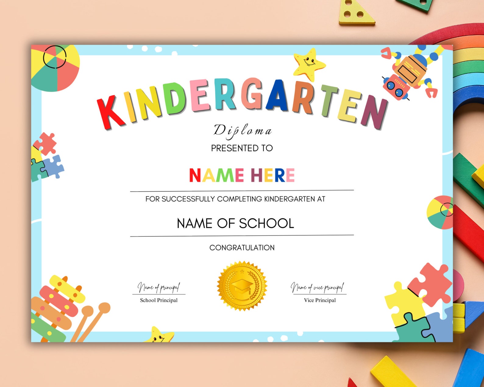 Editable Kindergarten Diploma Template, Graduation Diploma, Printable ...