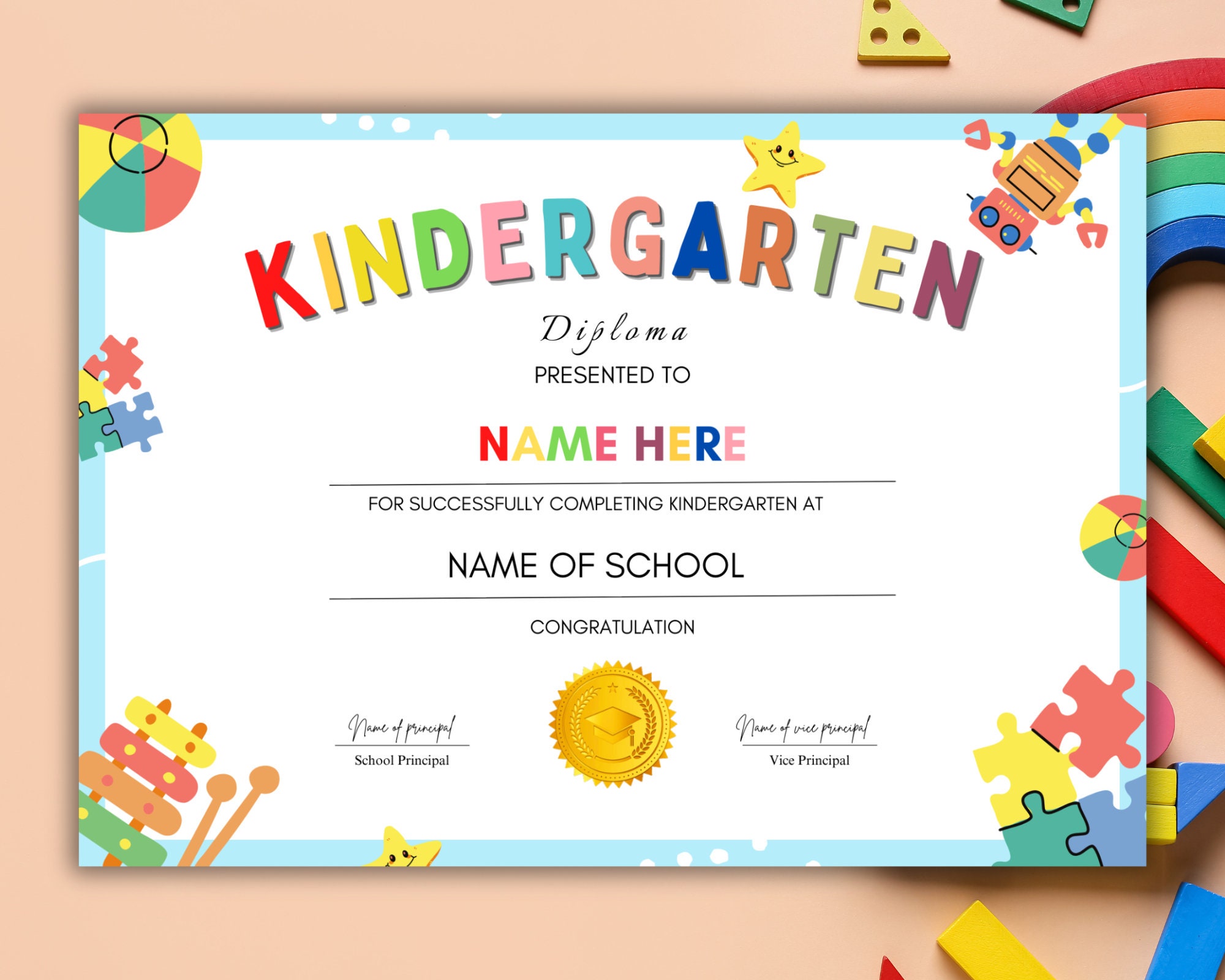 Editable Kindergarten Diploma Template, Graduation Diploma, Printable ...