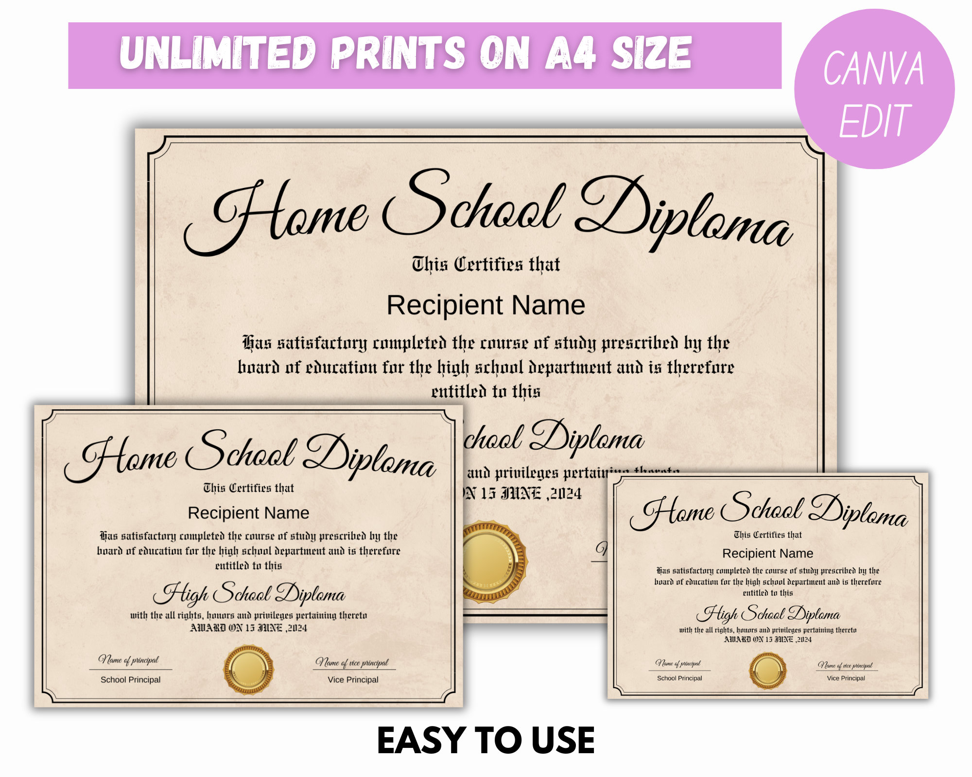 Homeschool Diploma Template, Printable Certificate With Seal, Diploma ...