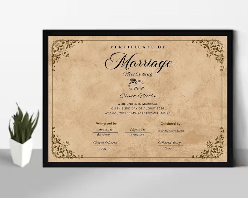 Editable Modern Marriage Certificate, Marriage Certificate Template ...