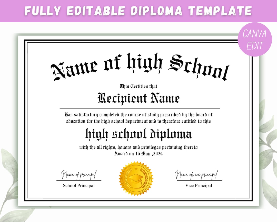 Printable High School Diploma Template, Home School Diploma, High ...