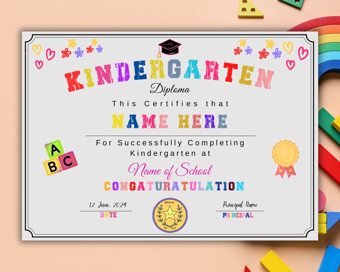 Editable Kindergarten Graduation Certificate, Kindergarten Diploma ...