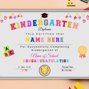 Editable Kindergarten Graduation Certificate, Kindergarten Diploma ...