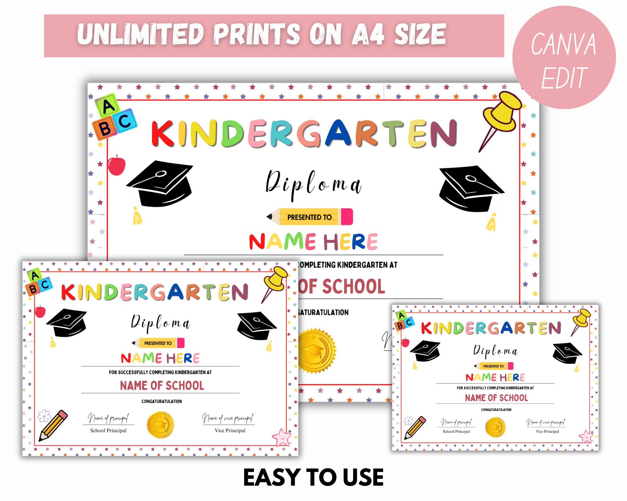Editable Kindergarten Diploma Template, Graduation Diploma, Printable ...