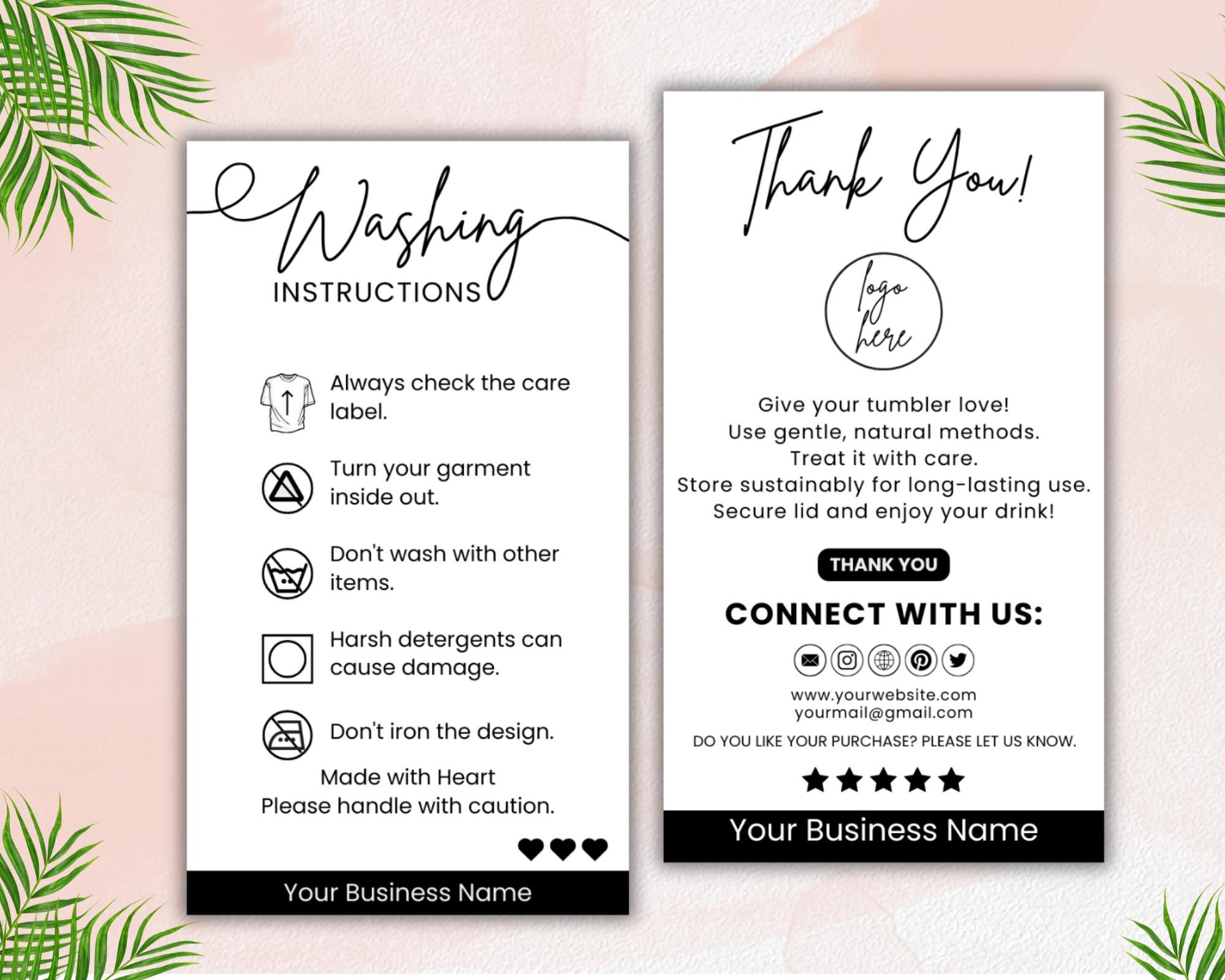 Printable Washing Instructions Card, Clothing Care Card, Washing ...