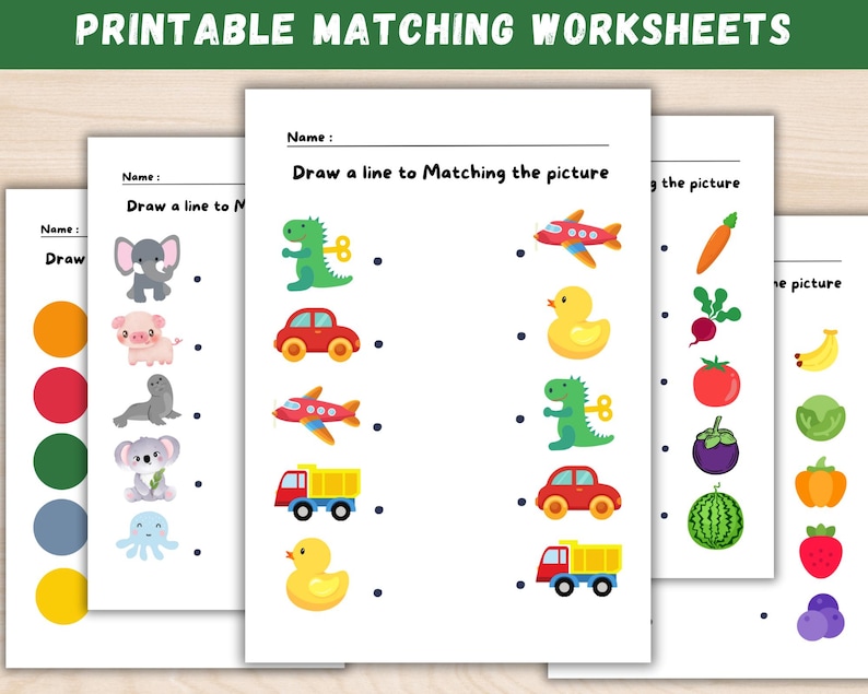 Printable Matching Worksheets Bundle, Match the Picture, Kindergarten ...