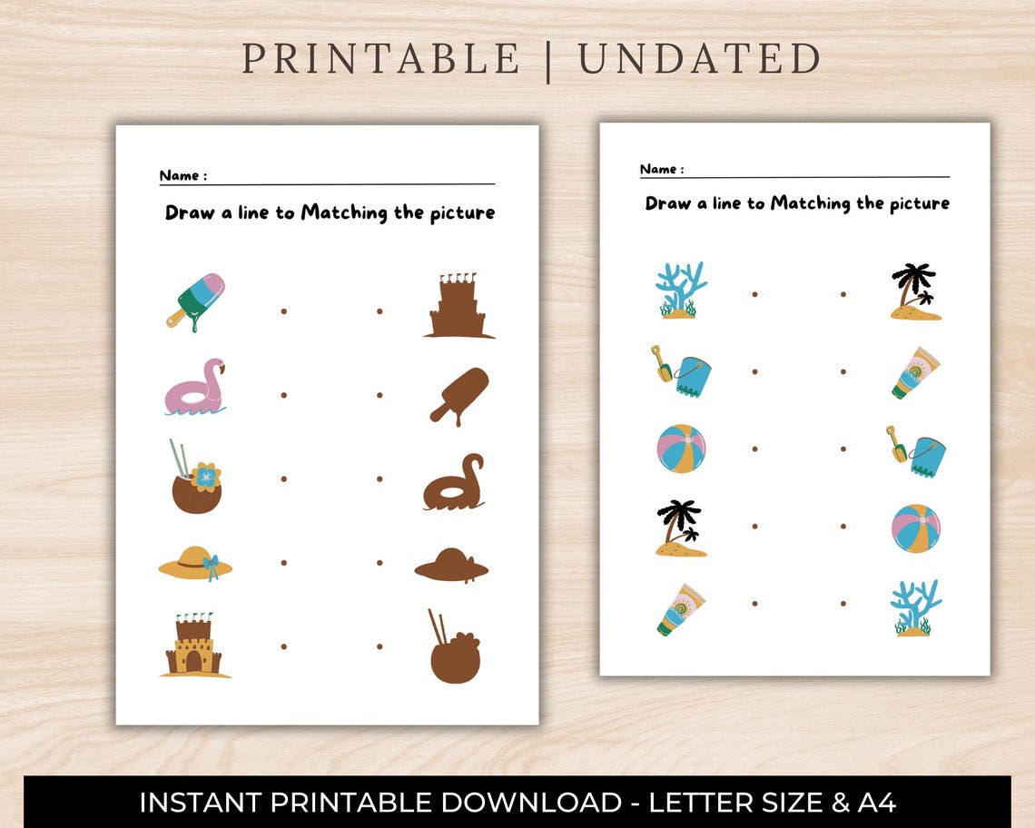 Printable Matching Worksheets Bundle, Match the Picture, Kindergarten ...