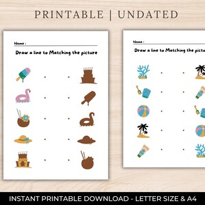 Printable Matching Worksheets Bundle, Match the Picture, Kindergarten ...