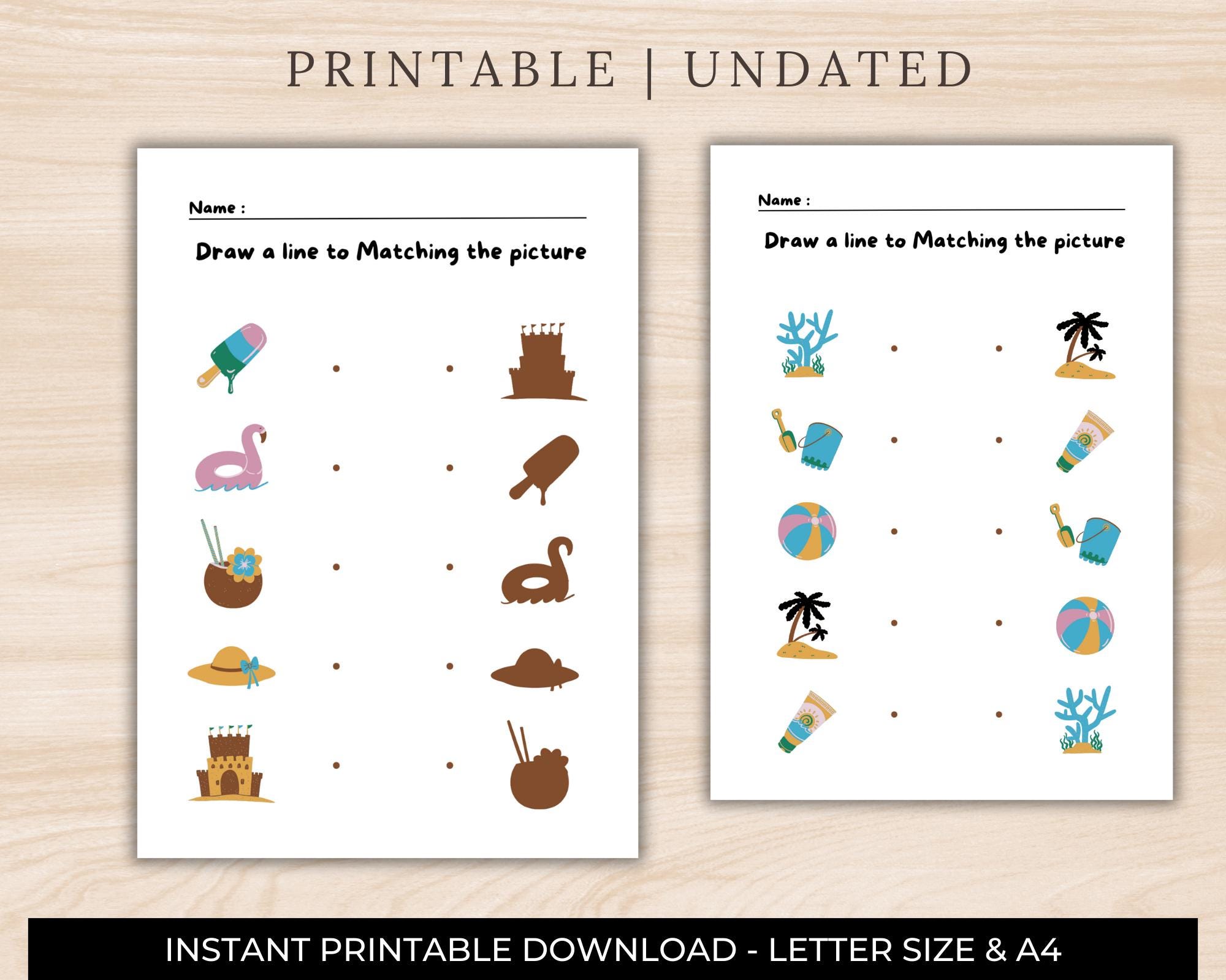 Printable Matching Worksheets Bundle, Match the Picture, Kindergarten ...
