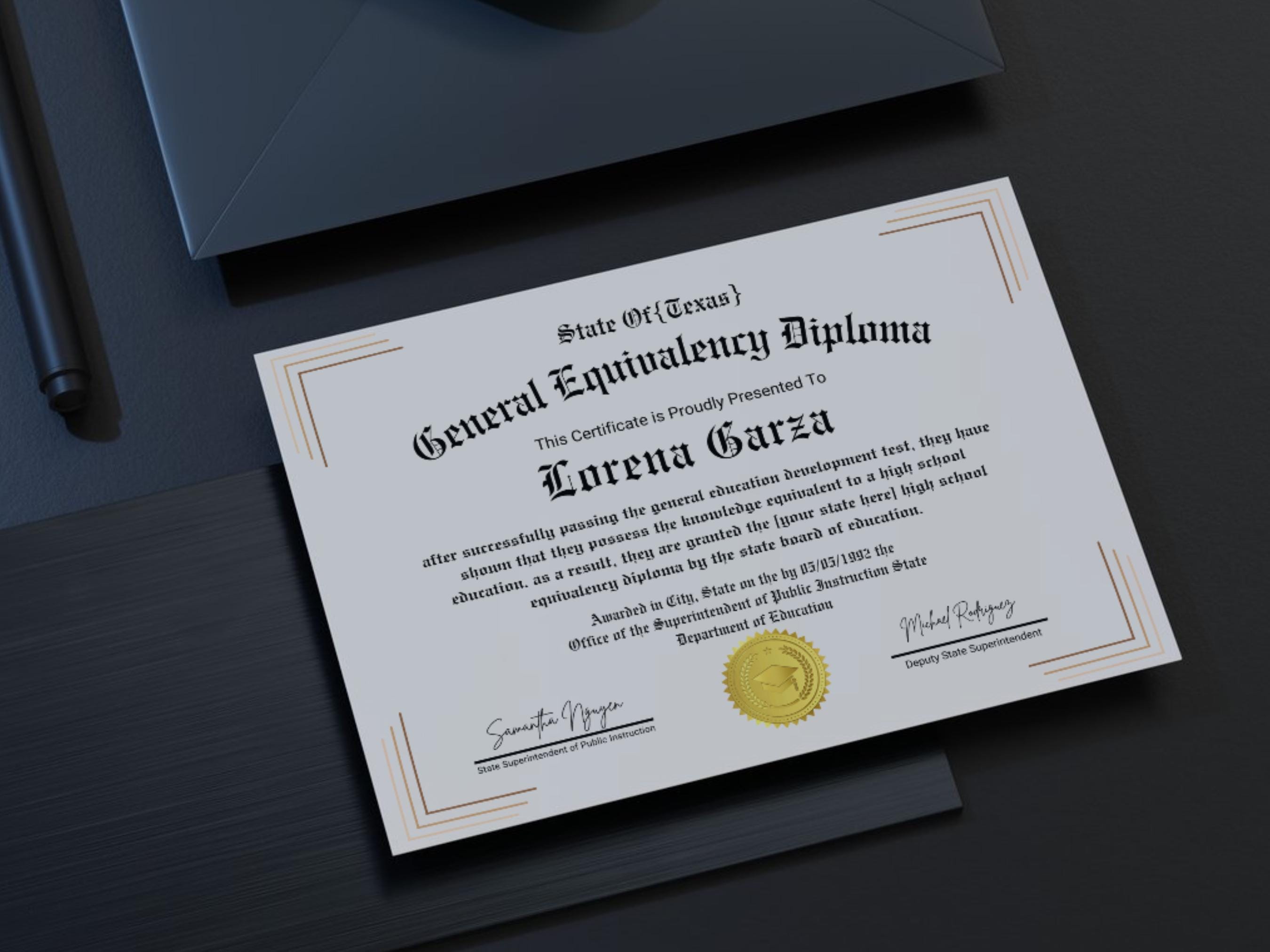 Printable GED Diploma Template, High School Diploma, School Equivalency ...