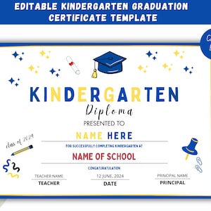 Editable Kindergarten Diploma Template, Graduation Diploma, Printable ...