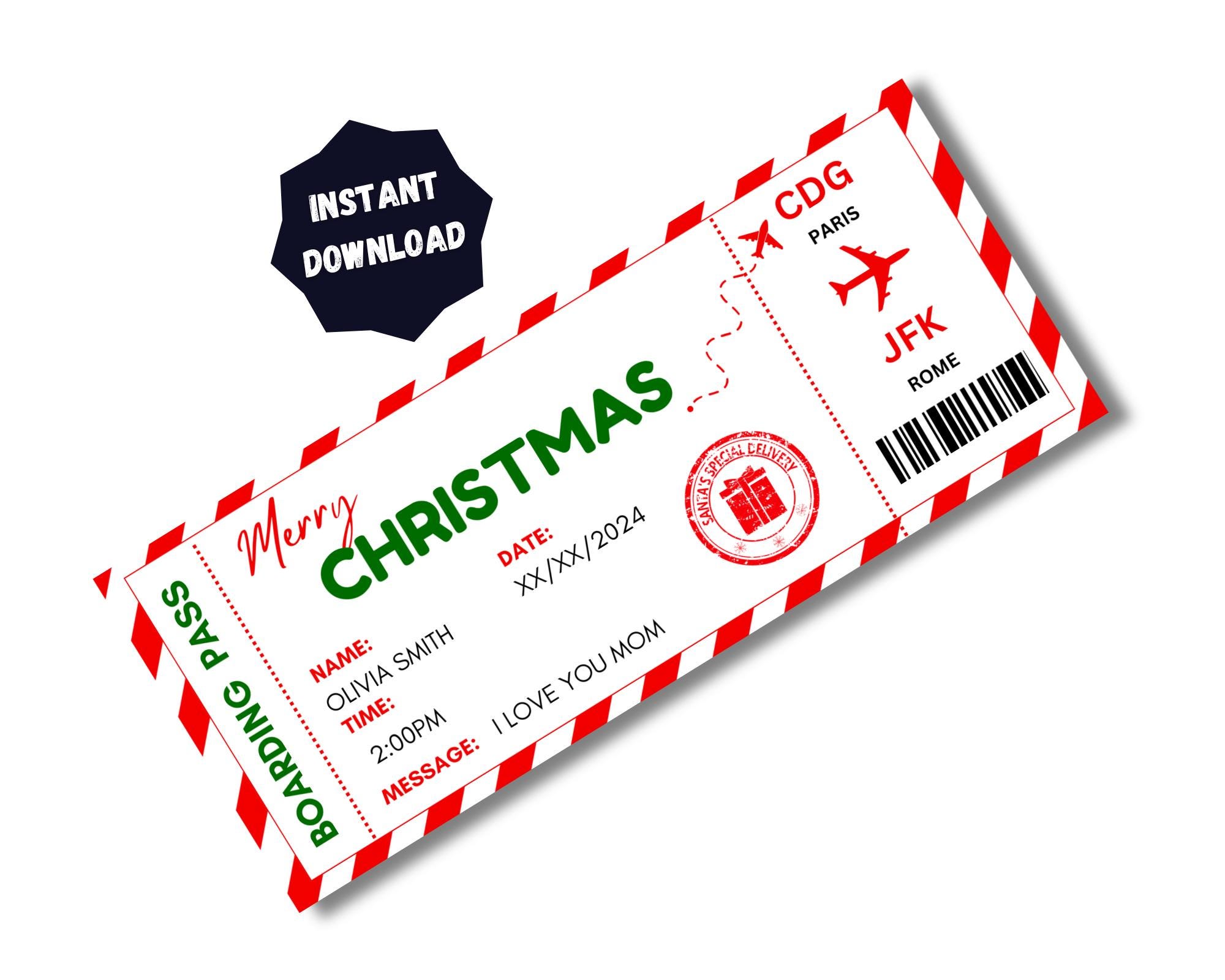 Christmas Boarding Pass Template, Editable Boarding Pass, Xmas Boarding ...