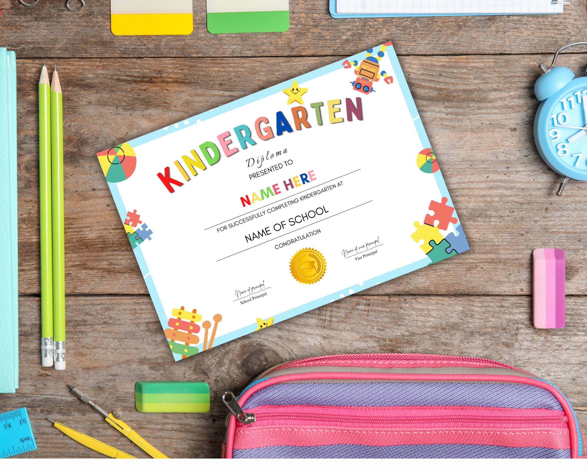 Editable Kindergarten Diploma Template, Graduation Diploma, Printable ...