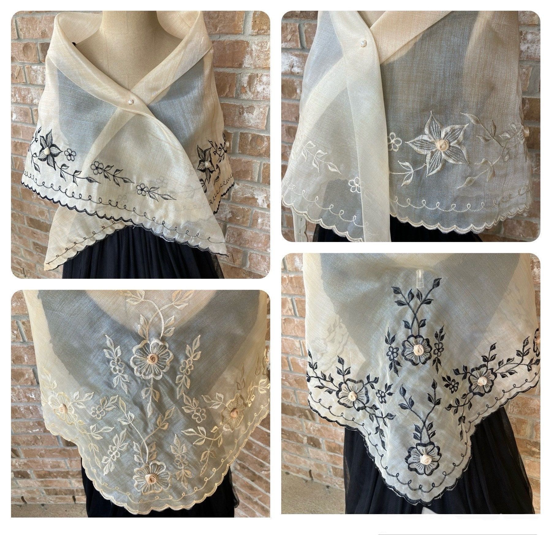 Free Pin, Adult-size Filipiniana Embroidered Alampay, Handmade in the ...