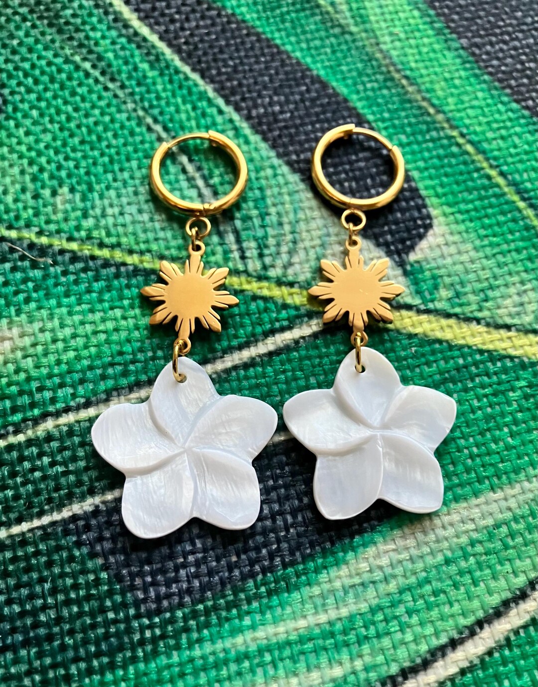 Philippine Sun Stainless Steel and Natural Shell Sampaguita Flower Hoop ...