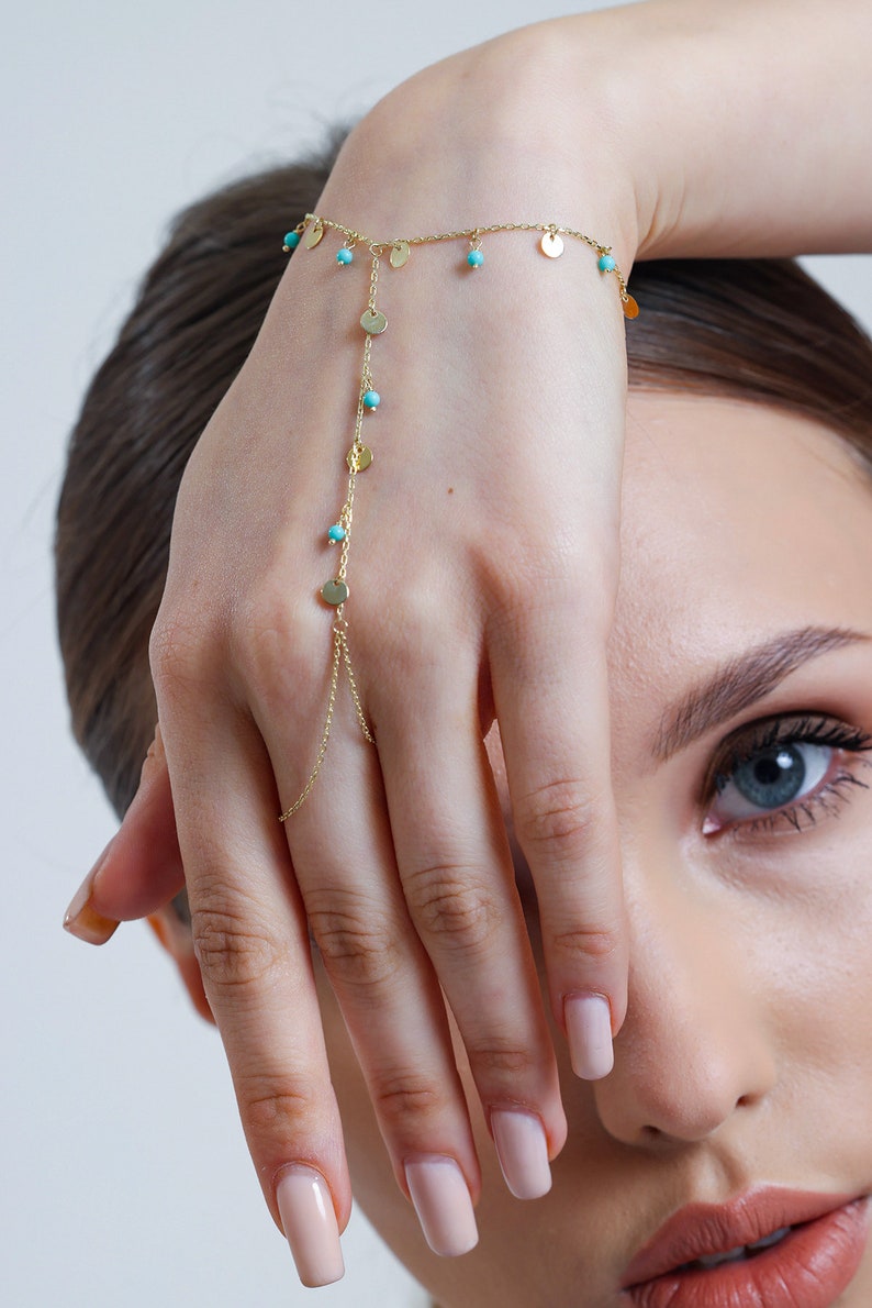 14k Gold Adjustable Finger Ring Bracelet. Hand Chain Bracelet for Women ...