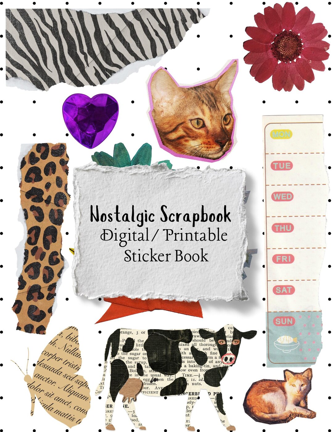 Nostalgic Scrapbook Digital Printable Sticker Book Clipart PNG Digital ...