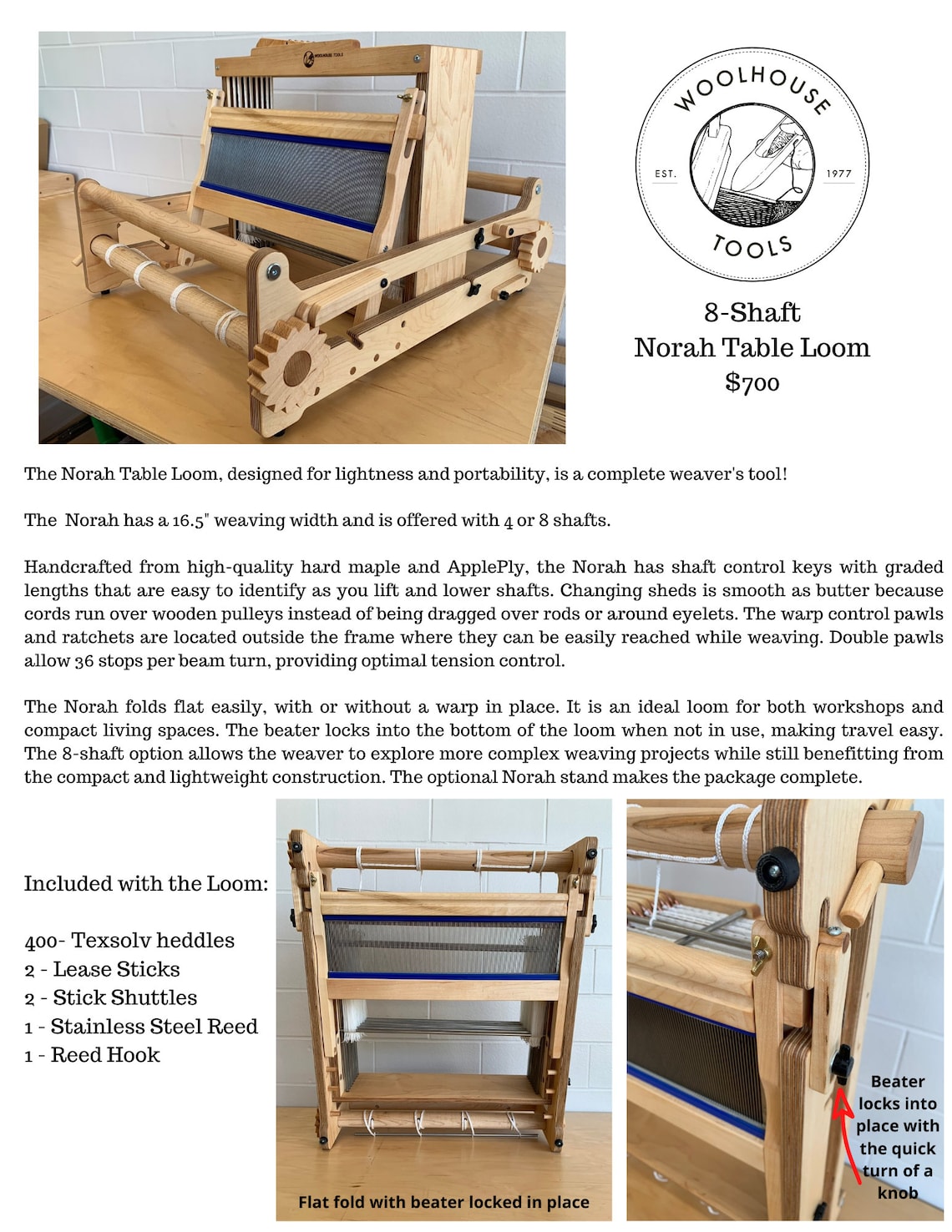 Woolhouse Tools 8-shaft Norah Table Loom 16 Weaving - Etsy