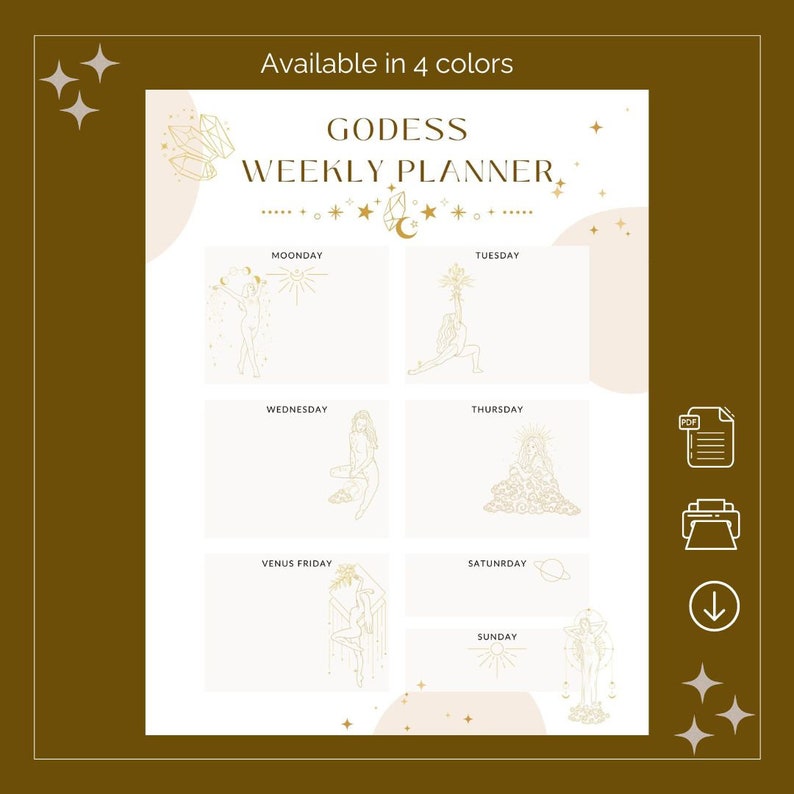 Goddess Weekly Planner in 4 Colors - Etsy