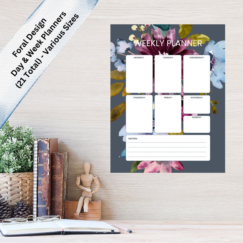 Printable Day & Week Planners Floral Design Includes A5, A6, Half Page ...