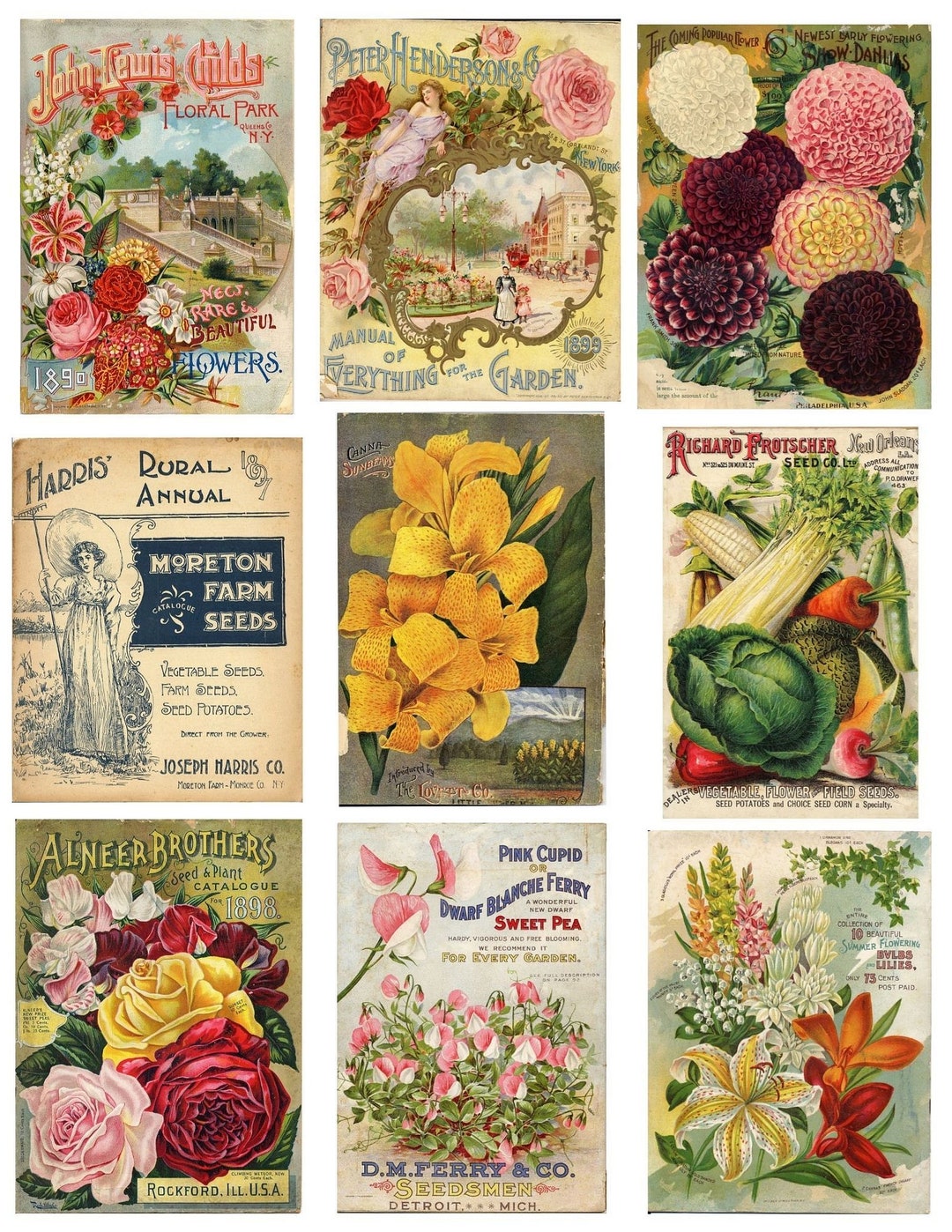 Vintage Printable Flower Seed Packet Collage Sheet Digital Download SKU ...