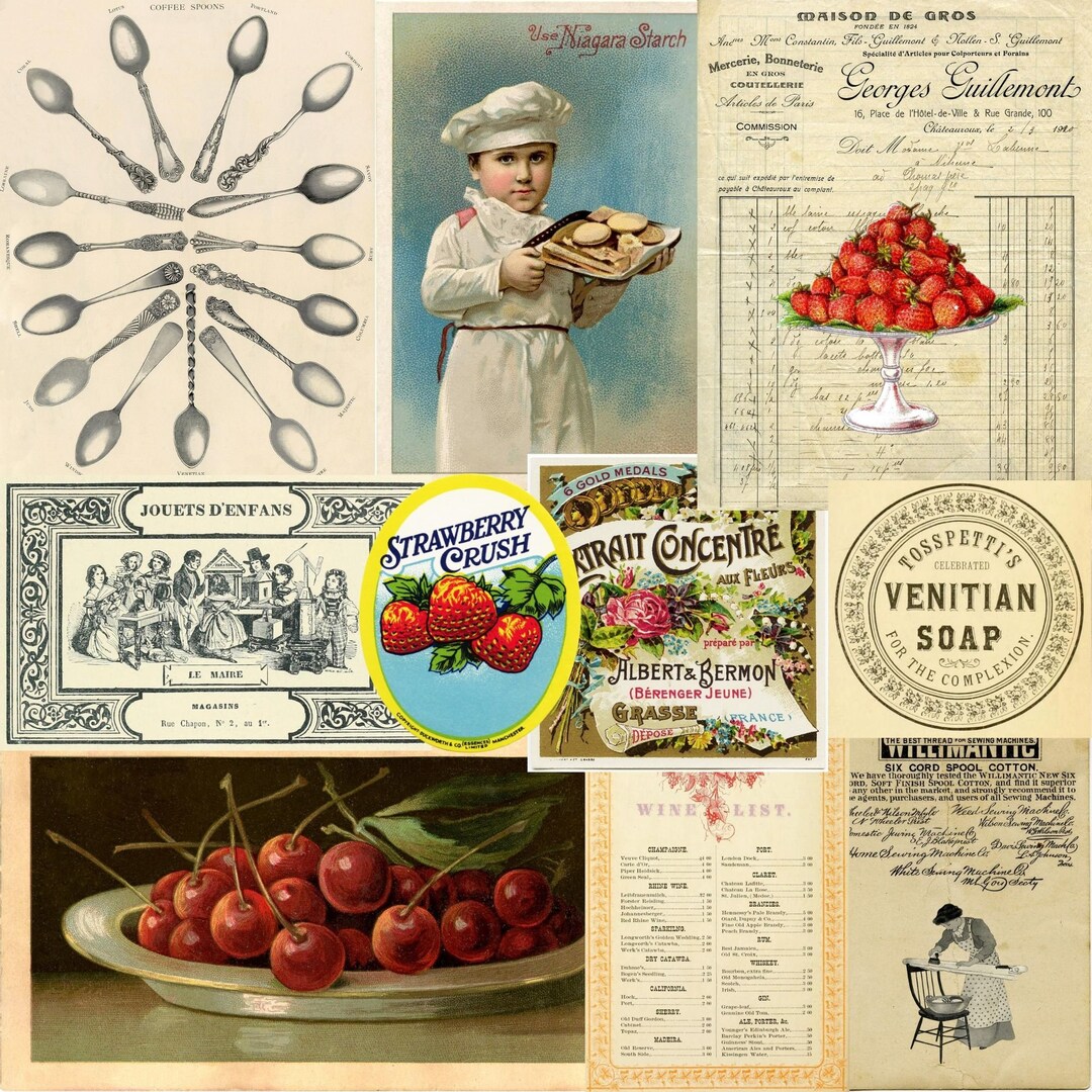 Vintage Kitchen Cookbooks, Food and Recipes Junk Journal Ephemera ...