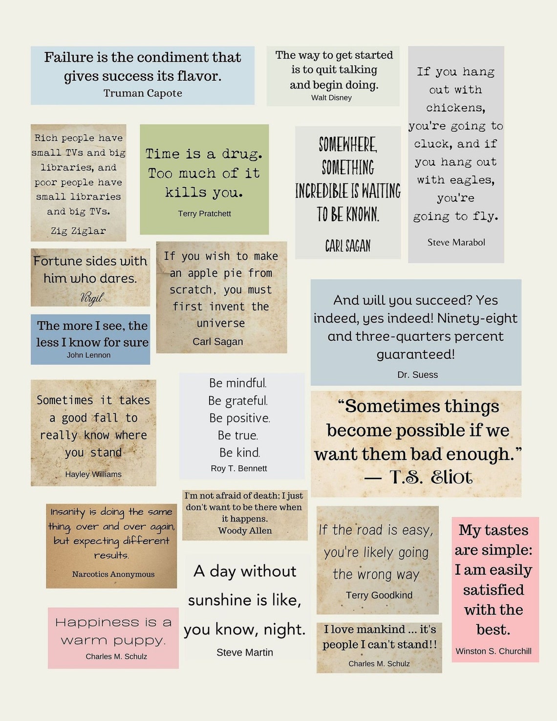 Printable Quotes Digital Download Collage Sheet, Inspirational Phrases ...