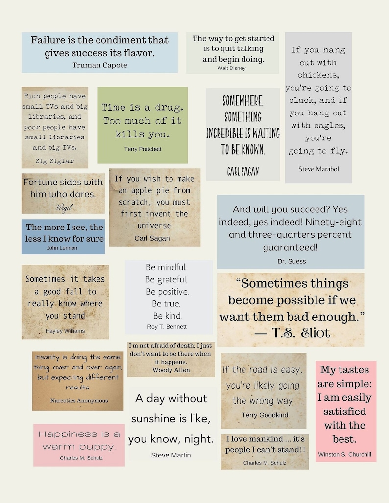 Printable Quotes Digital Download Collage Sheet, Inspirational Phrases ...