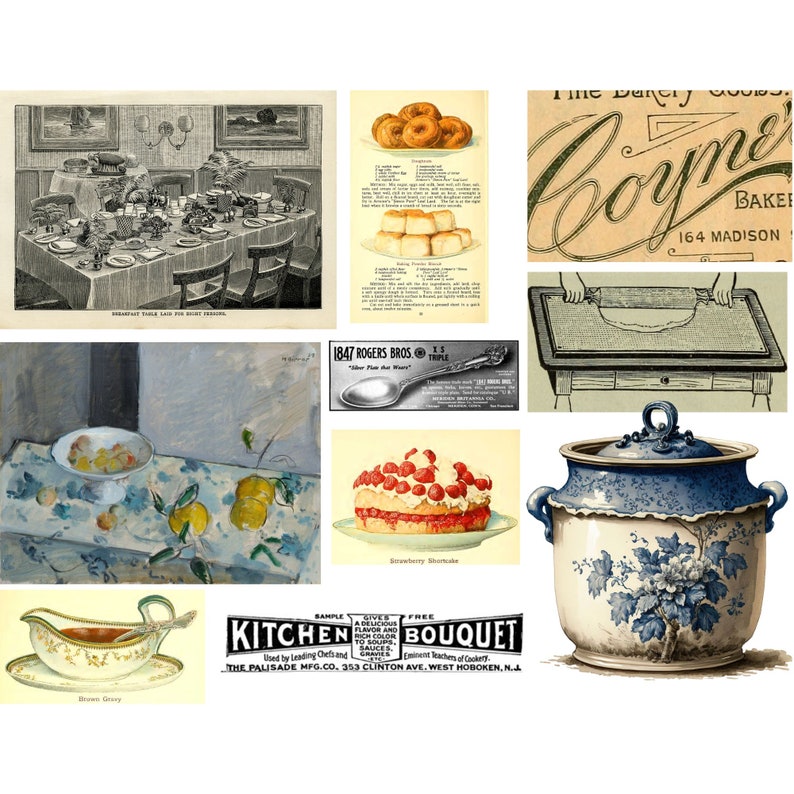 Vintage Kitchen Cookbooks, Food and Recipes Junk Journal Ephemera ...