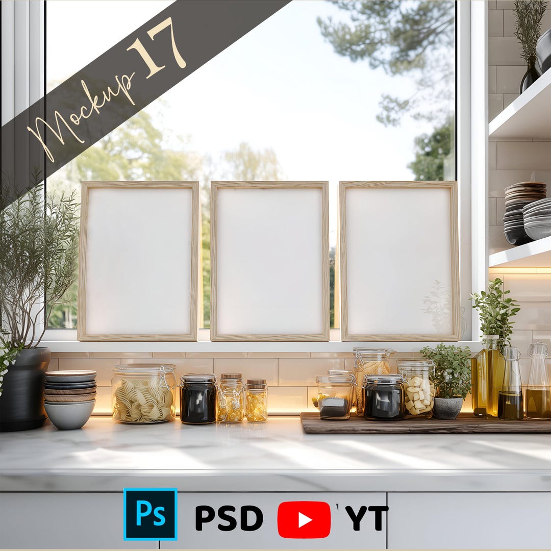 Cottage Kitchen Three Frame Mockup, Rustic Cottagecore Kitchen 3 Wooden ...