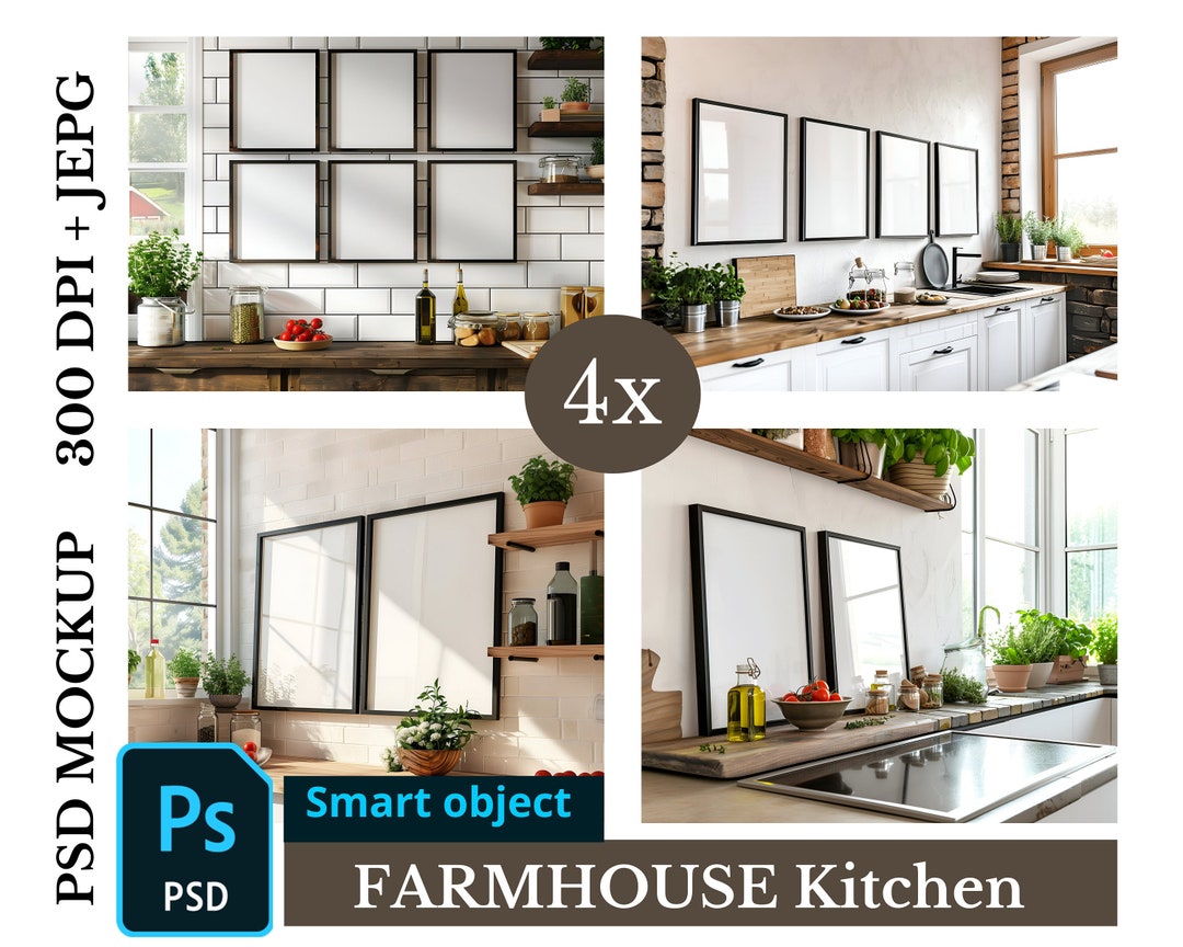Mockup Set of 4 Frame Bundle, Cottagecore Kitchen Mock-up for 2 4 6 ...