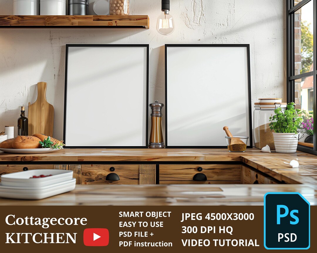 Cottage Frame Kitchen Mockup Two Frame PSD, Reflection on Frame 2 Frame ...
