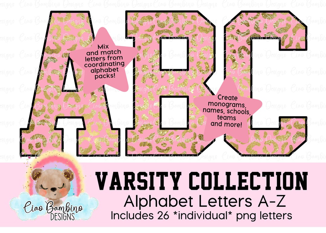 Pink and Metallic Gold Foil Leopard Print Alphabet Pack / Letters A - Z ...