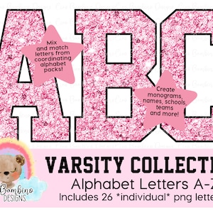 Pink Glitter Alphabet Clipart / Glitter Varsity Letters A - Z for ...
