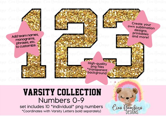 Gold Glitter Varsity Numbers Pack / Glitter Varsity Numbers 0 - Etsy