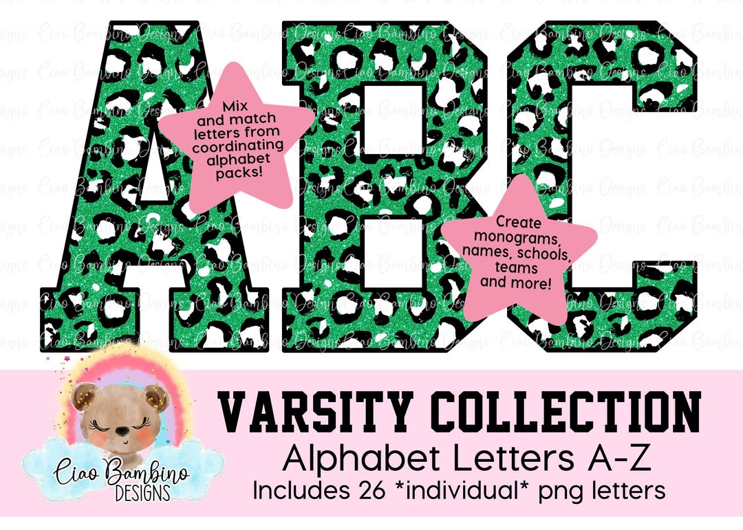 Green & Black Glitter Leopard Alphabet Pack / Letters A - Z for ...