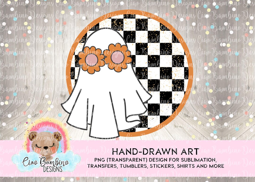 Groovy Ghost on Preppy Frame PNG for Sublimation Designs, Shirts ...