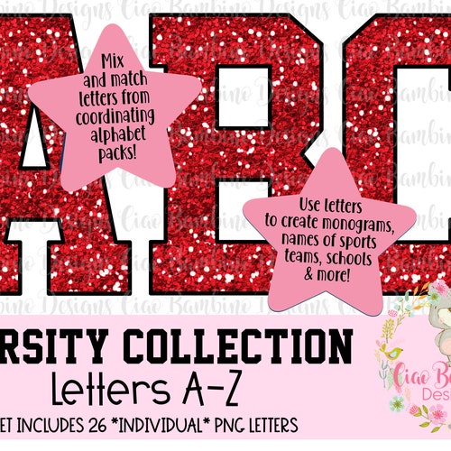 Red Glitter Alphabet Pack /glitter Varsity Letters A Z for - Etsy