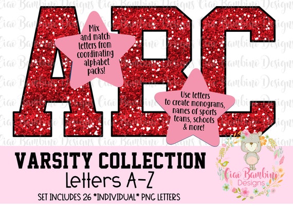 Red Glitter Alphabet Pack /glitter Varsity Letters A Z for - Etsy