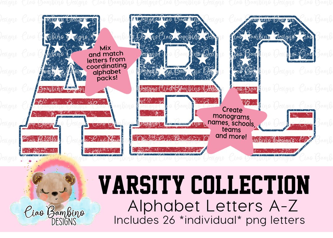 Stars and Stripes Alphabet Pack / Letters A-Z for Sublimation Designs ...