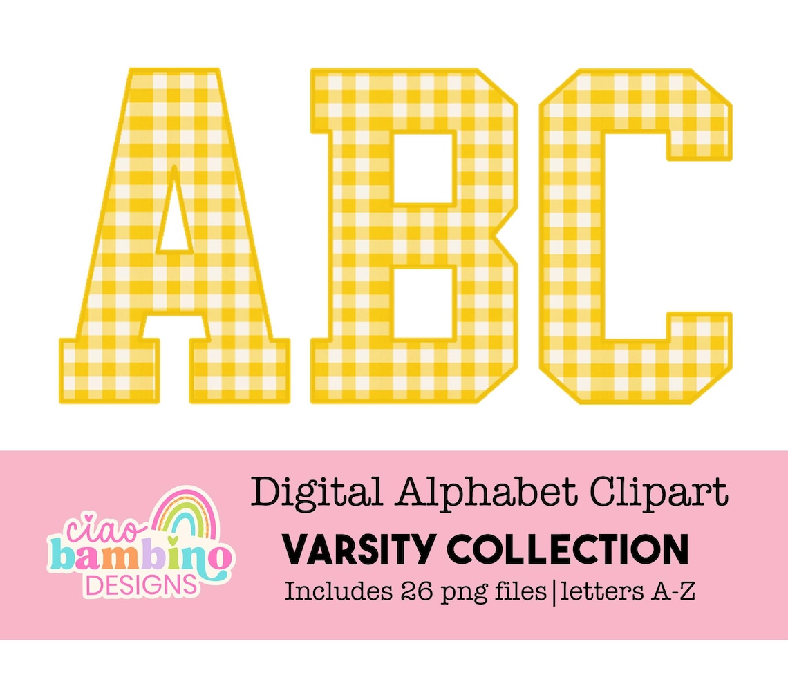 Yellow Gingham Alphabet Clipart | Png Letters A-Z for Sublimation ...