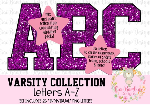 Purple Glitter Alphabet Pack /glitter Varsity Letters A Z | Etsy